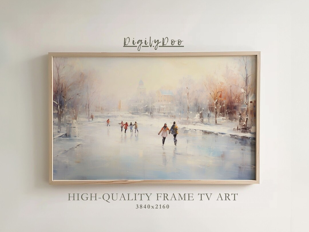 Vintage Winter Ice Skating Frame TV Art: Nostalgic Holiday Landscape ...