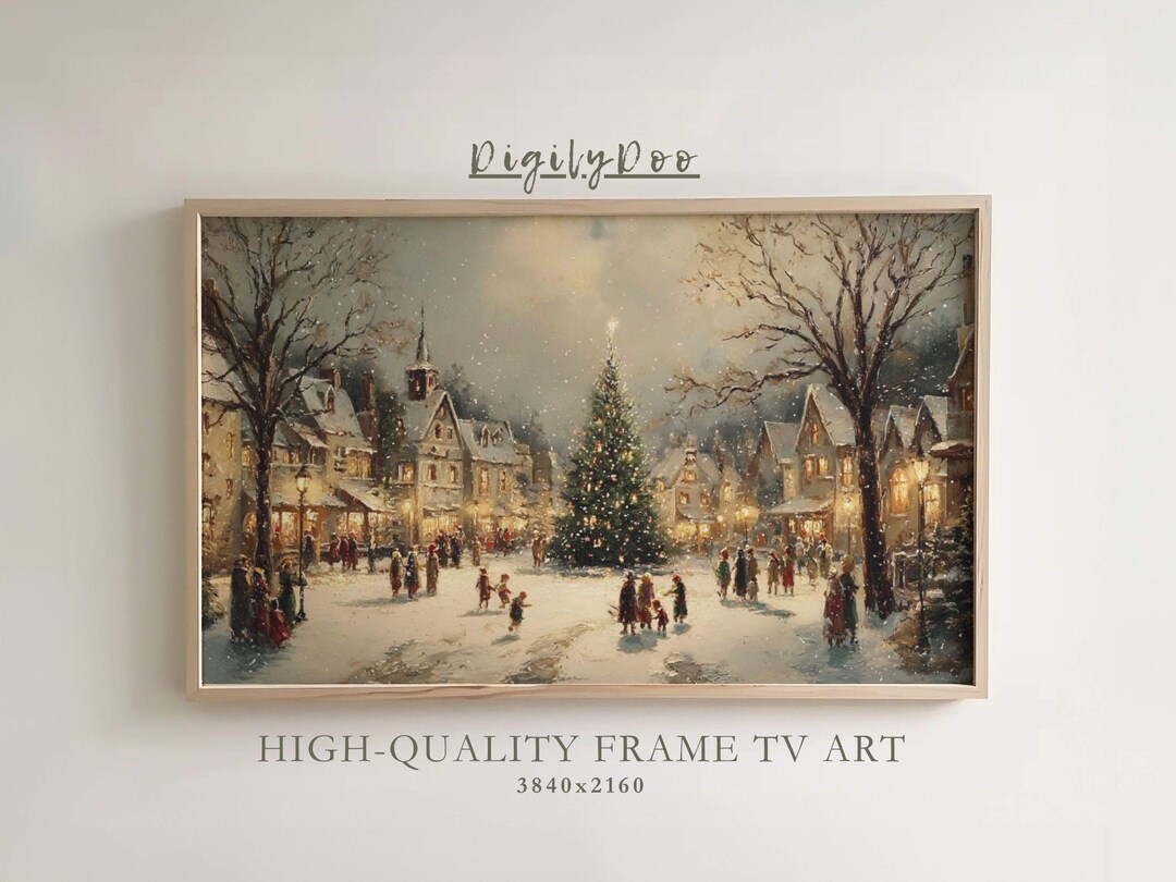 Christmas Village Frame TV Art: Shiny Vintage Town Night TV Decor ...