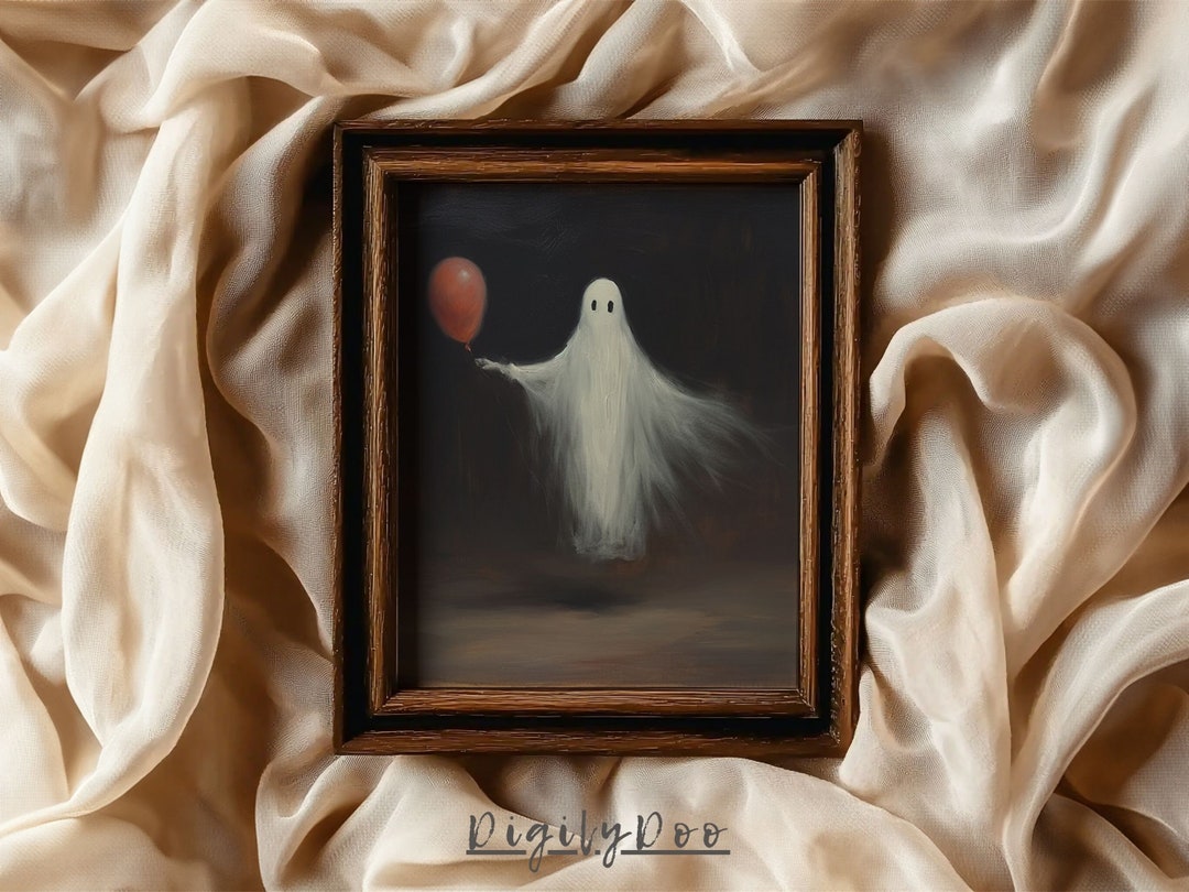 Ghost Painting Wall Art, Rustic Ghost Red Balloon Halloween Print ...