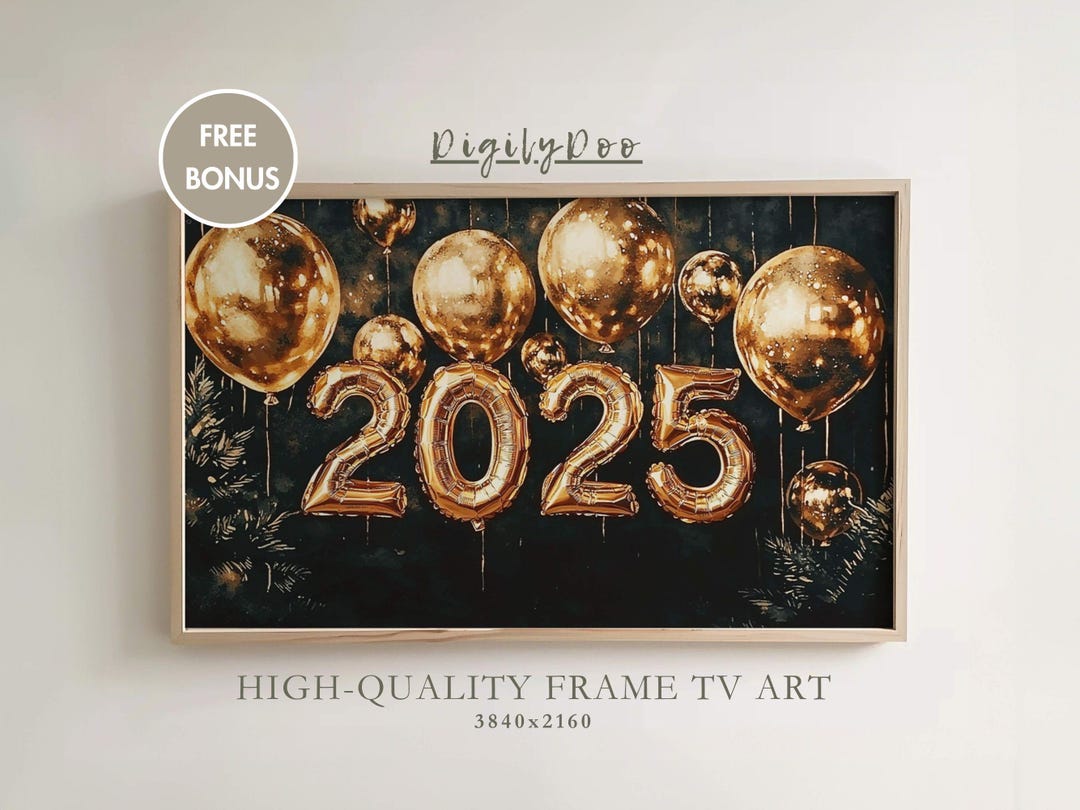 New Years Frame TV Art, Happy New Year 2025 Tv Decor, Vintage New Years ...