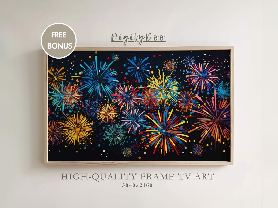 New Years Frame TV Art: Abstract Colorful Fireworks NYE Painting ...