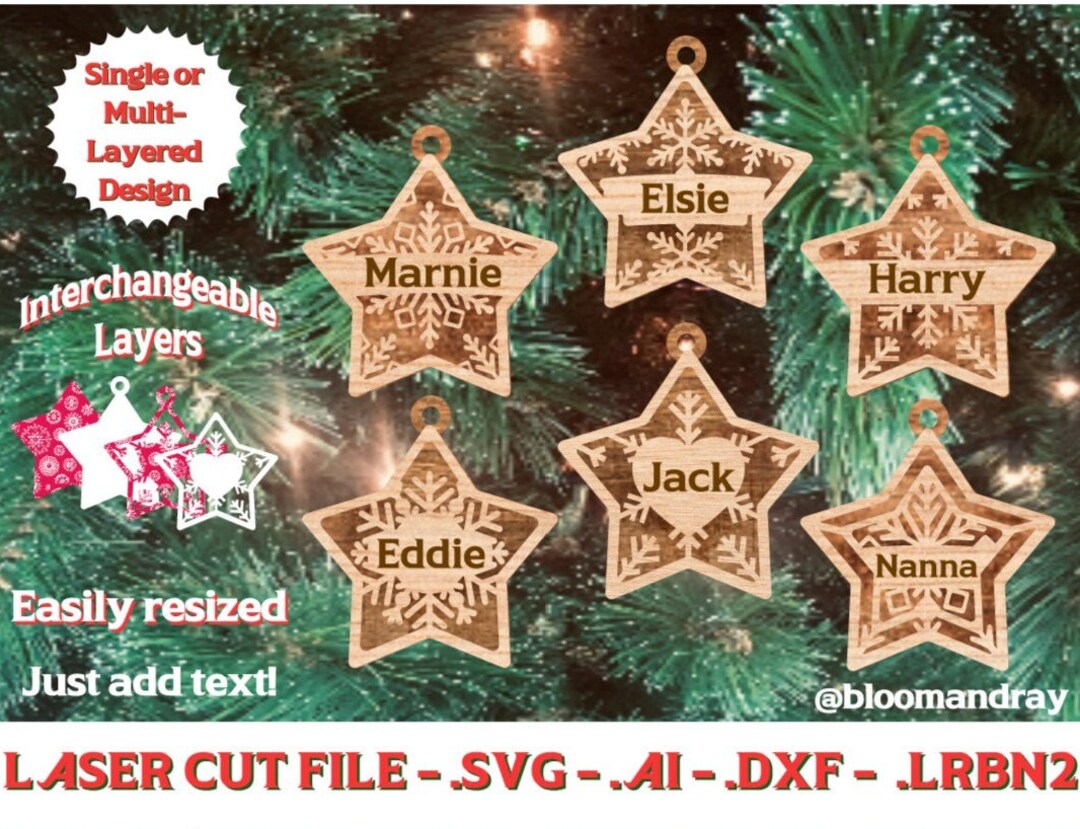 Laser Cut Files Christmas Tree Ornament Hanging Decorations - Set of 6 ...