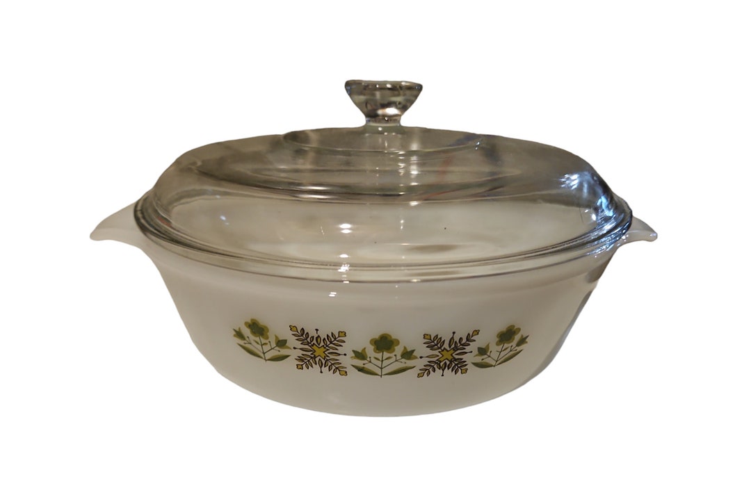 Anchor Hocking Fire King Milk Glass Meadow Green Ovenware Casserole ...