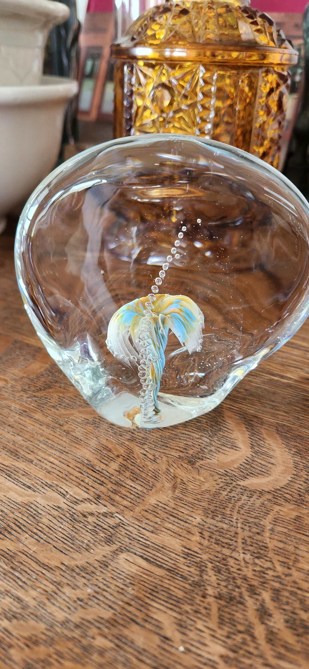 Glass Paperweight, Large Clear Glass Paperweight With Blue-brown ...