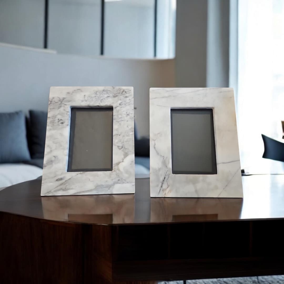 Heavy Gray and White Marble Frame for 3x5 Photo. Beautiful Modern Style ...