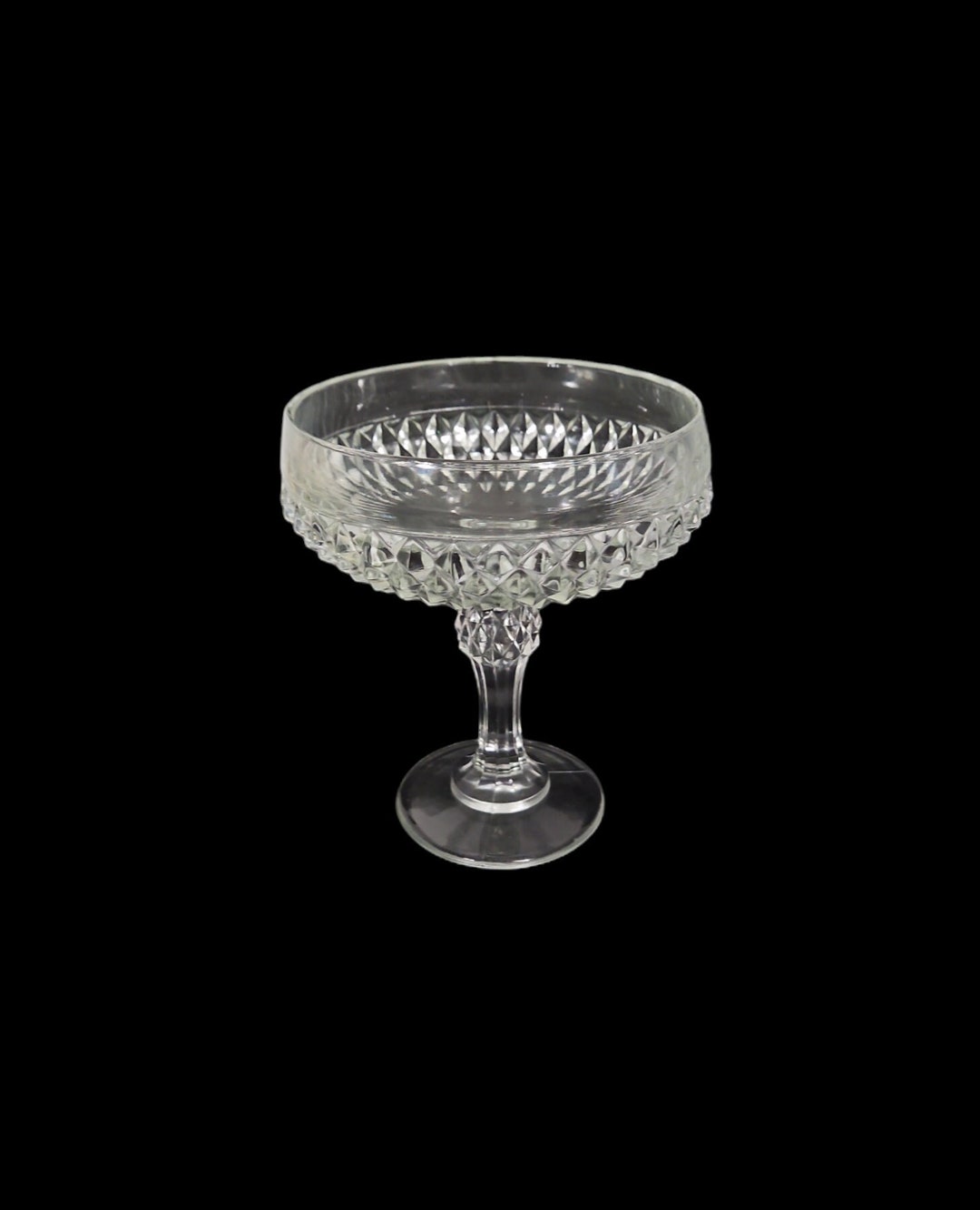 Glass, Indiana Glass Compote 7 1/2" Diamond Point Tall Pedestal Candy ...