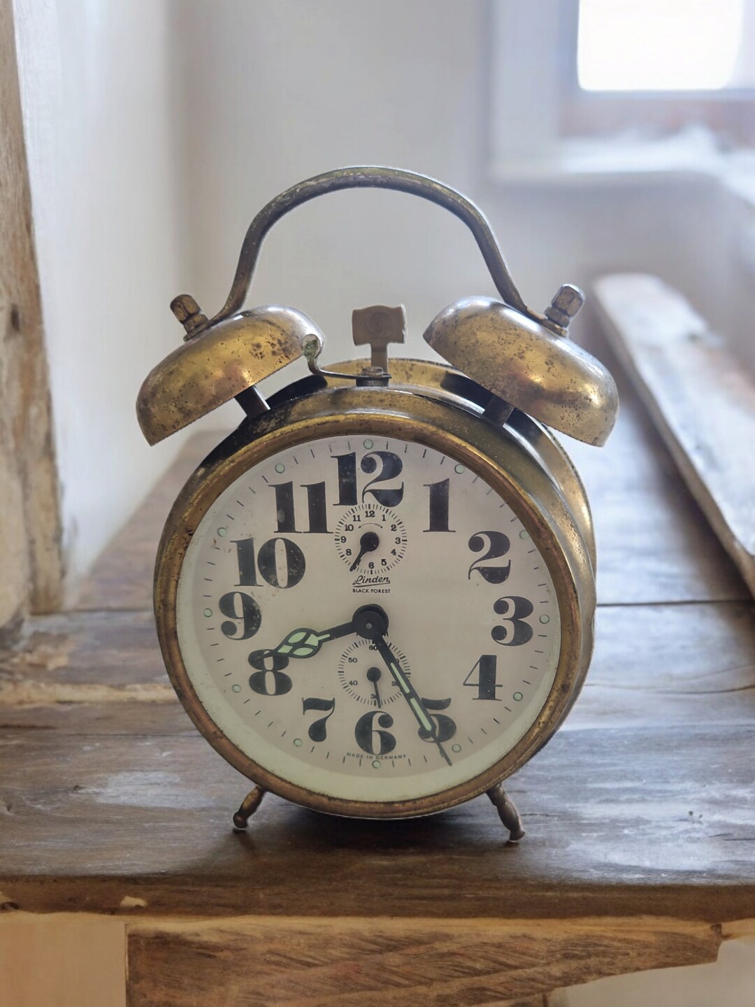 Vintage Dual Bell Alarm Clock Spring Wind Mechanical Gear Brass Bell ...
