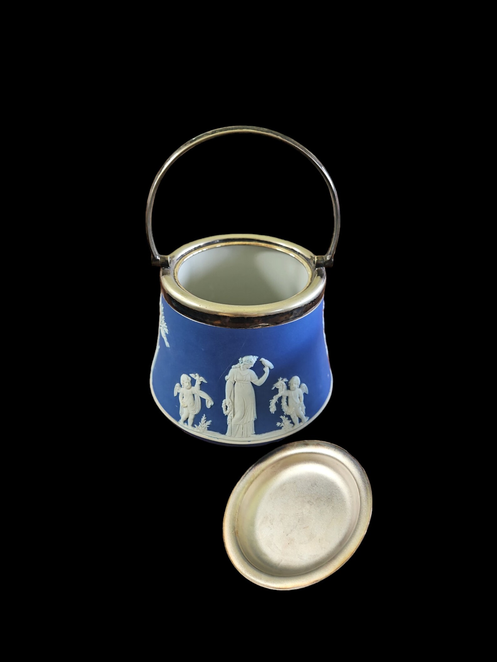 Wedgwood Jasper Biscuit Barrel - Dipped Blue Jasperware Silver Handle ...