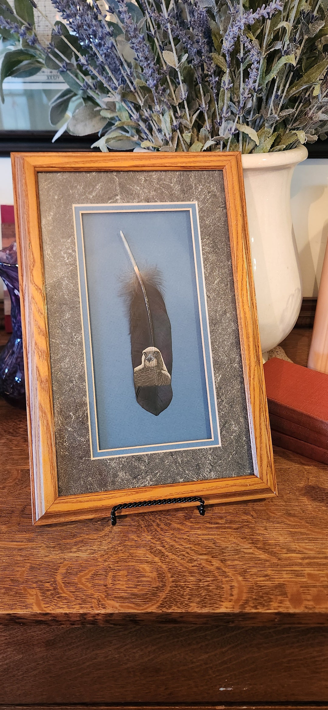 Wall Decor, Donald Korach Artist, Hand Painted Eagle or Halk on Feather ...