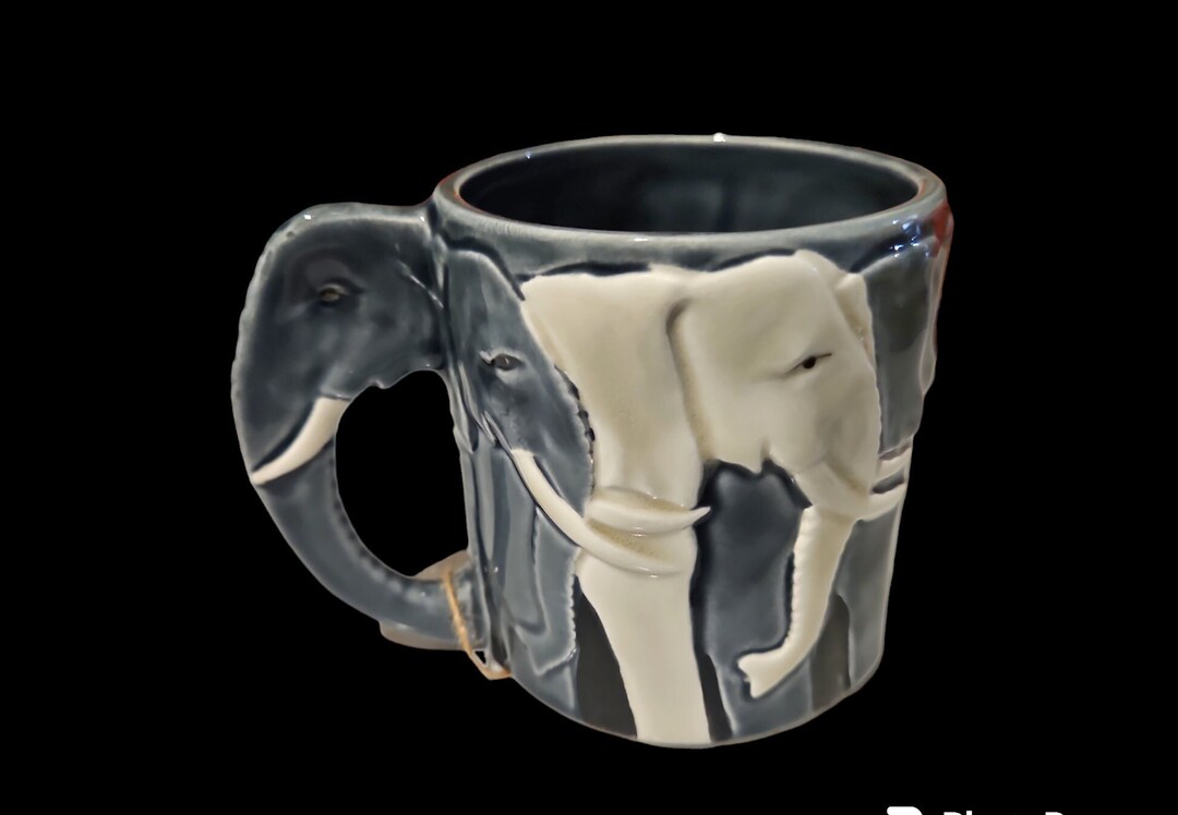 Vintage Tom Taylor Otagiri 3D Elephant Gray Ceramic Mug Cup W/ Trunk ...