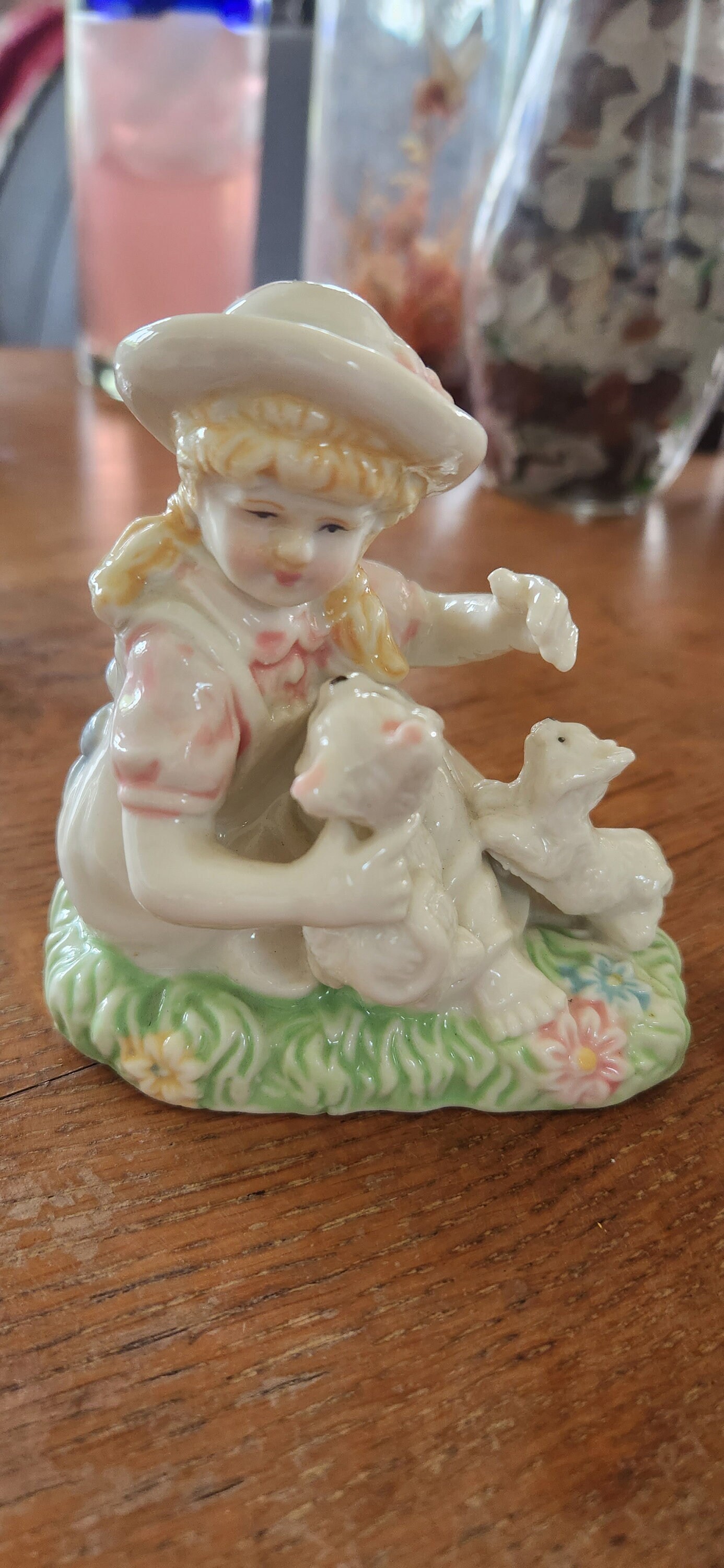 Figurines, Pair of CB Ceramic Statues, Girl Playing W/cats, Boy Reading ...