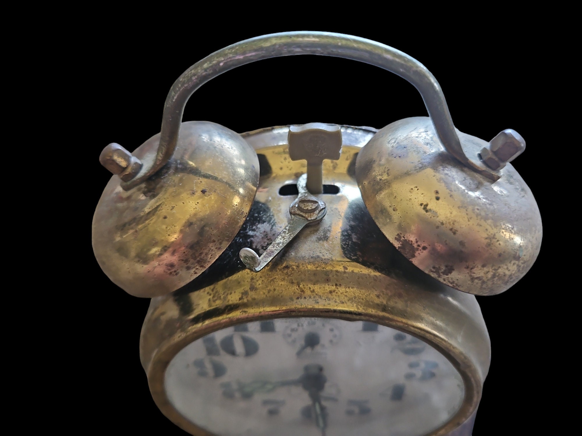 Vintage Dual Bell Alarm Clock Spring Wind Mechanical Gear Brass Bell ...