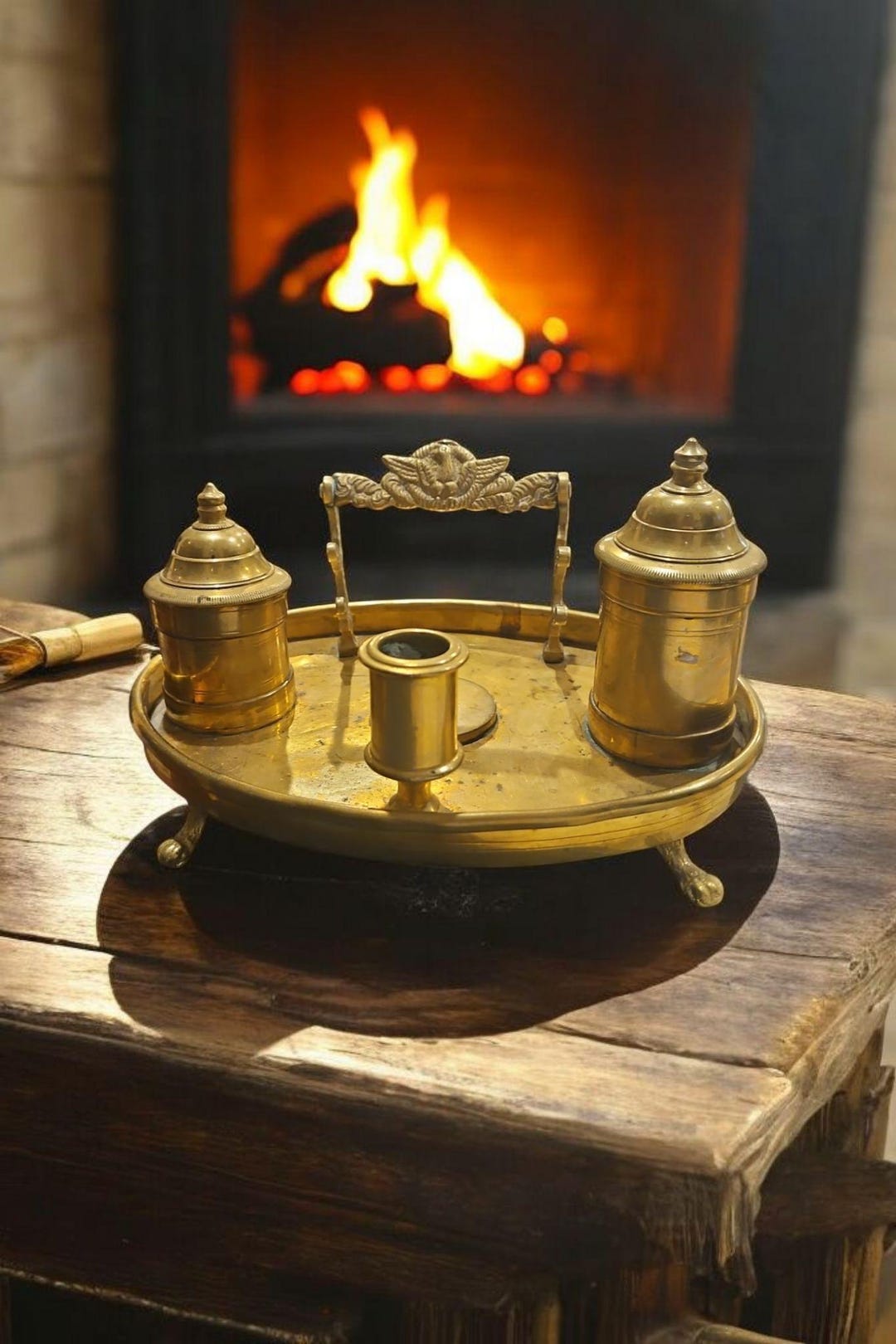 Antique Brass Inkwell, Also Known as a Standish, With a Sandbox and ...