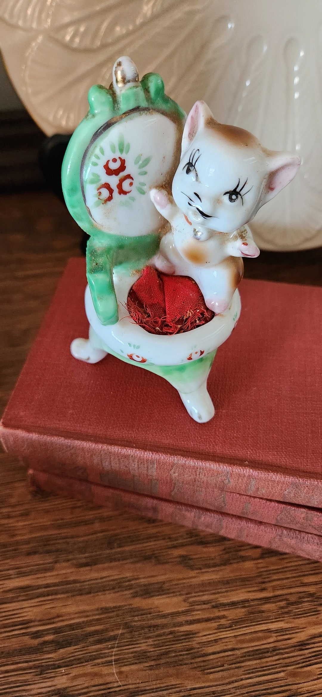 Porcelain Figurine, Antique Cat on Chair Pin Cushion - Etsy
