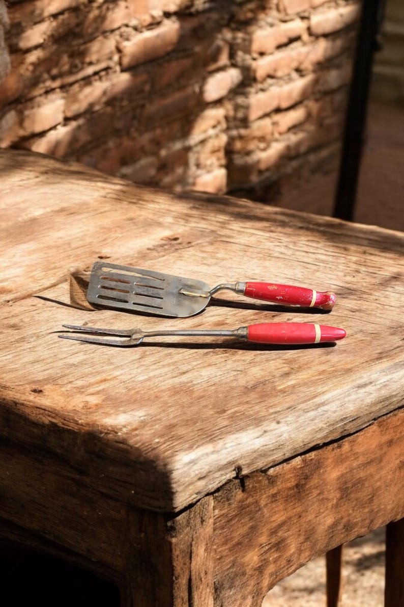 Vintage Wood Handle Utensils With Red Wood Handles - Etsy