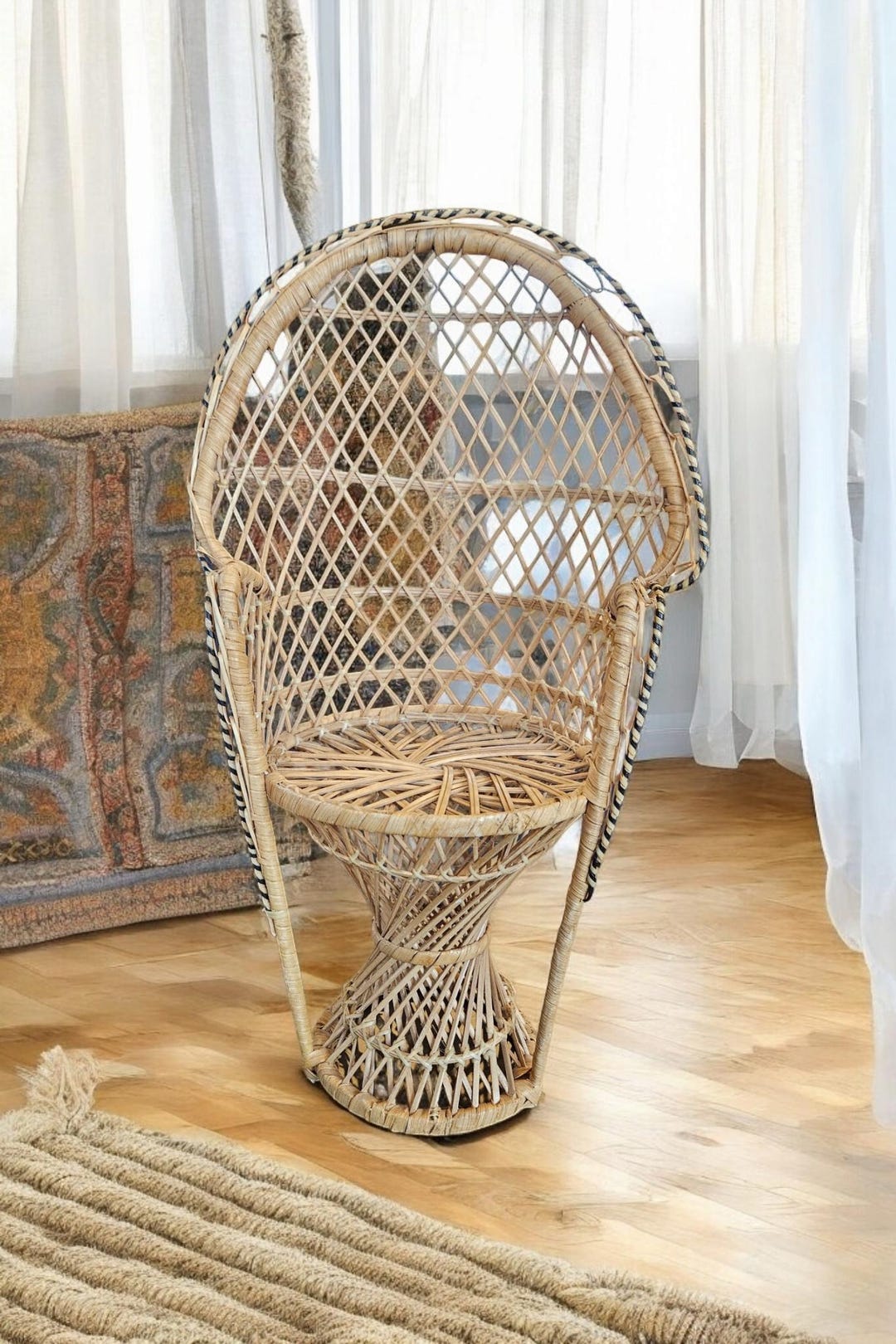 Vintage Mini Boho Wicker Chair, Wicker Peacock Chair Plant Stand or ...
