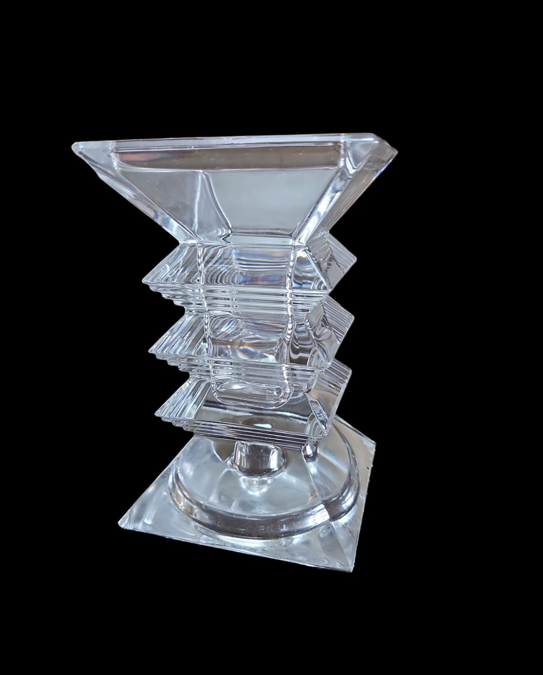 Horizontal Ribbed Square Stacked Crystal Candlestick Glass Taper Candle ...