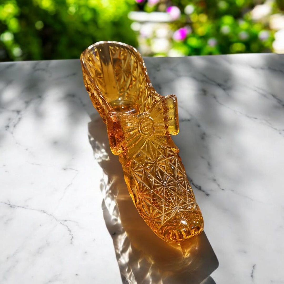 Amber Glass Shoe With Bow, Daisy and Button Pattern Glass Slipper - Etsy