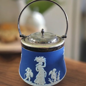 Wedgwood Jasper Biscuit Barrel - Dipped Blue Jasperware Silver Handle ...