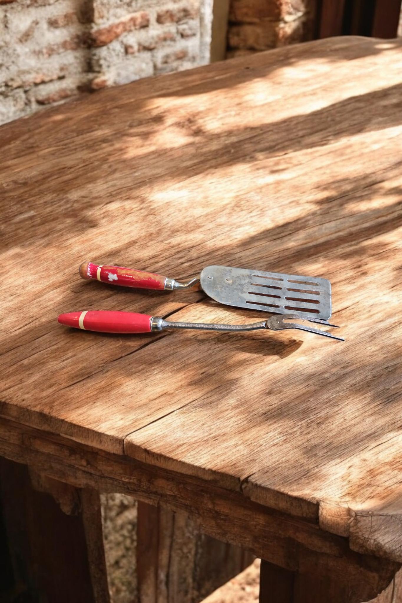 Vintage Wood Handle Utensils With Red Wood Handles - Etsy