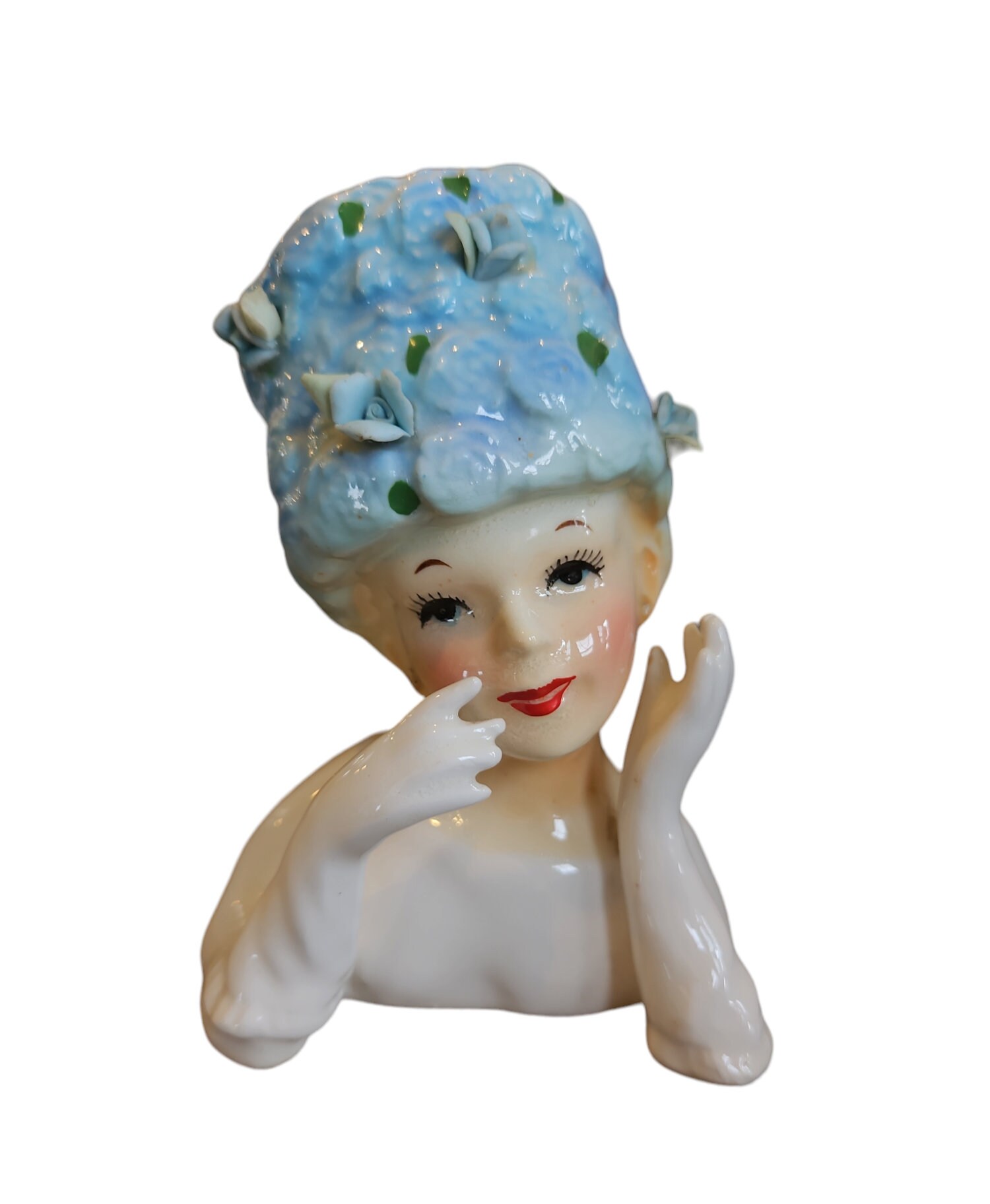 1950's Vintage Relpo Head Vase Lady Arms, Blue Hedda Hopper Flower Hat ...