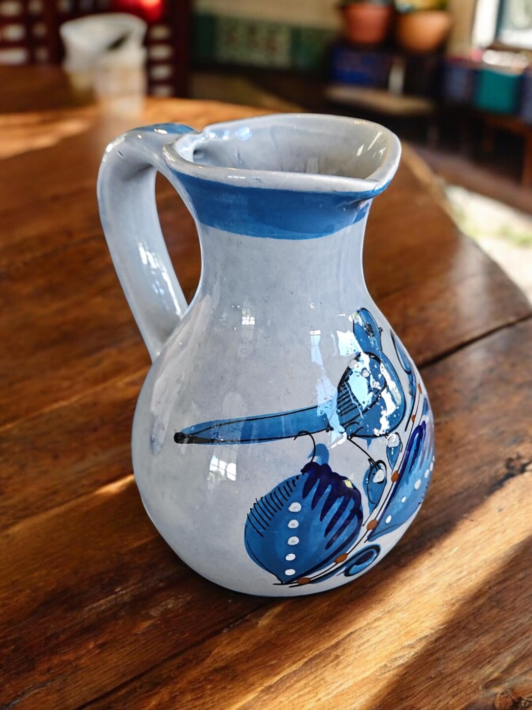 Vintage Tonala Mexico Pottery Blue Bird Pitcher Artist Signed 6.5 Tall ...