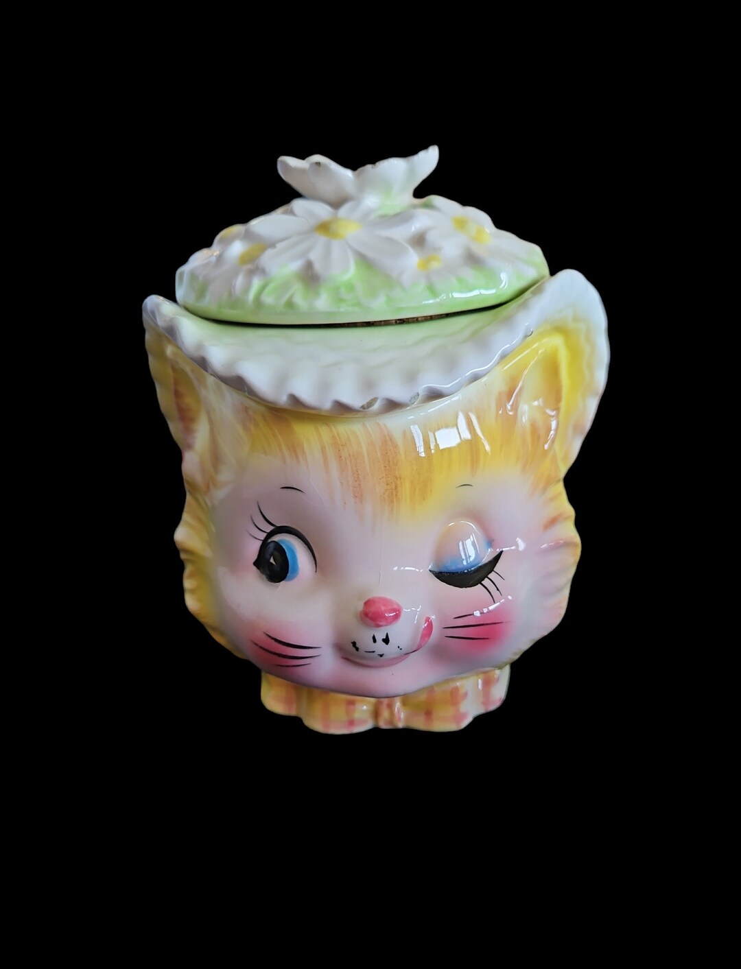 Enesco Winking Kitty Sugar Bowl Jam Jar, Anthropomorphic Cat, Enesco ...