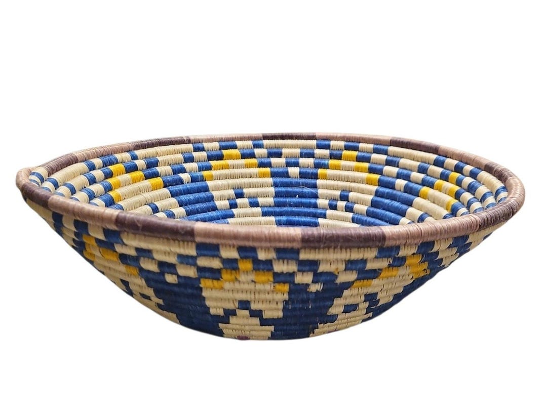 Seagrass Hand Woven Peace Basket, Colorful Agaseke Blue, Yellow ...