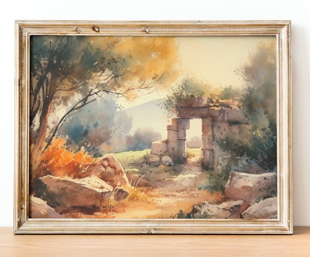 Greek Rural Ruins | Greek Hillside Scene | Water Color Painting ...