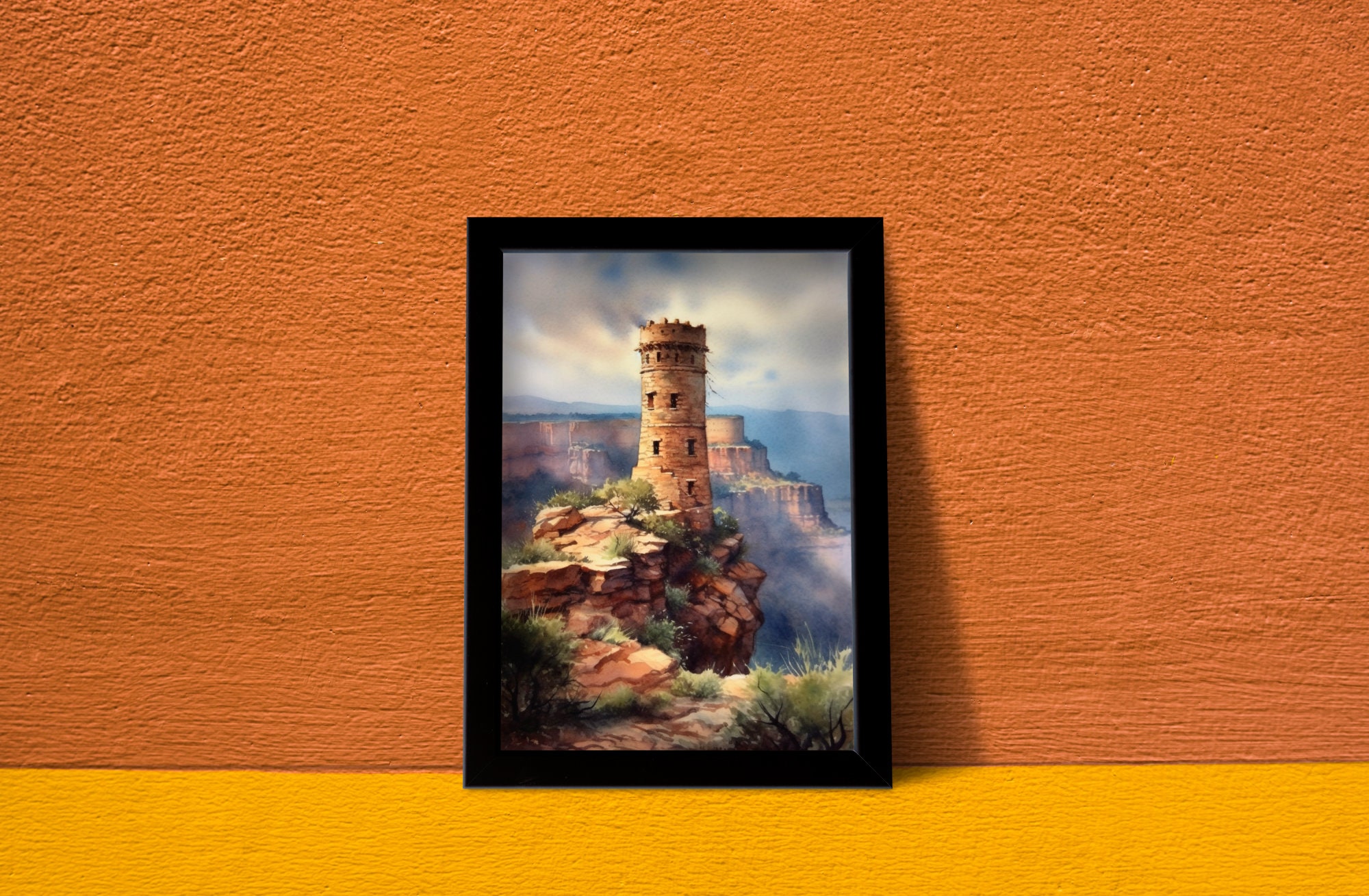 Desert View Watch Tower Grand Canyon View Scene Water Color Painting ...