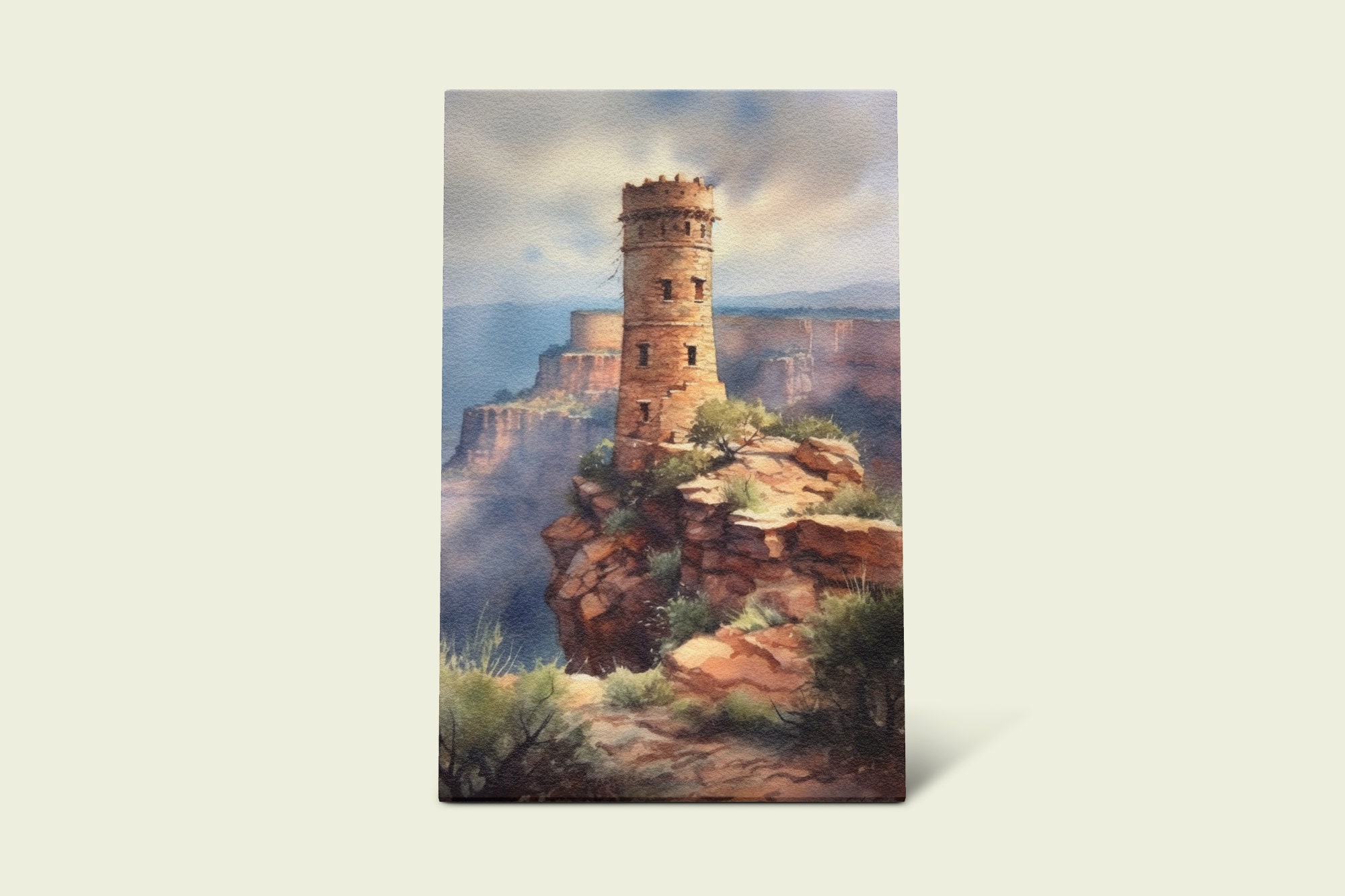 Desert View Watch Tower Grand Canyon View Scene Water Color Painting ...