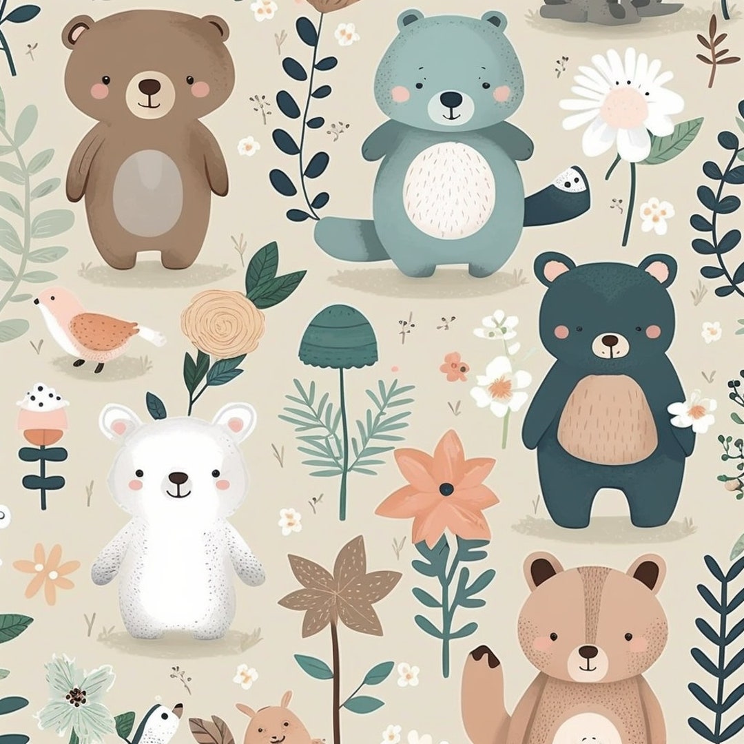 Kids' Animal Pattern Including Bears, Rabbits, and Foxes 5 clip Art - Etsy