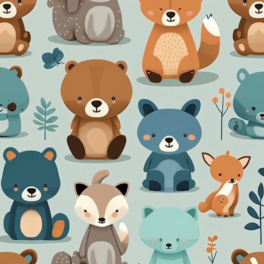 Kids' Animal Pattern Including Bears, Rabbits, and Foxes 4 clip Art - Etsy