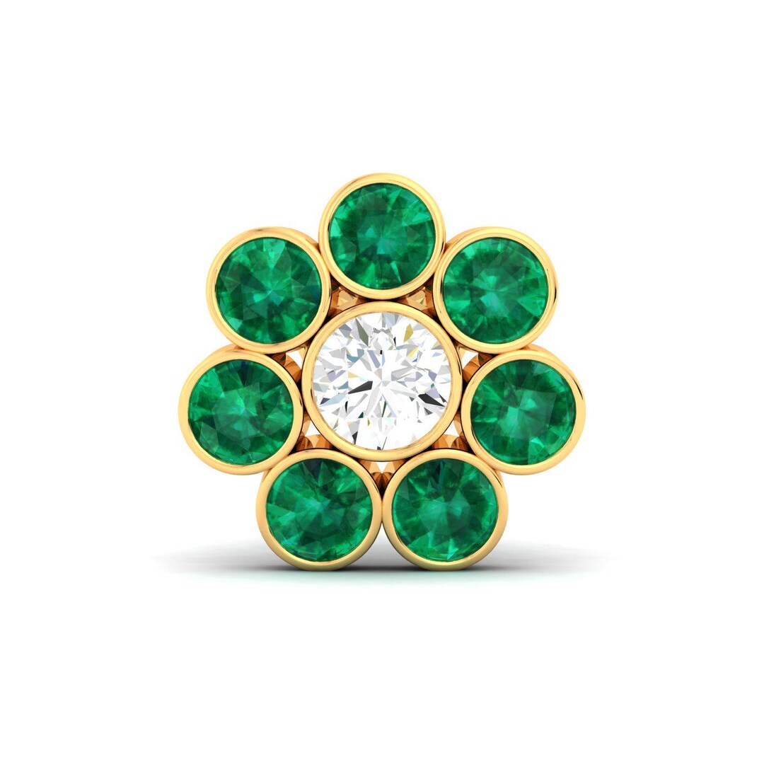 14k Gold Emerald Diamond Nose Pin, Lab Created Gemstone Earring - Etsy
