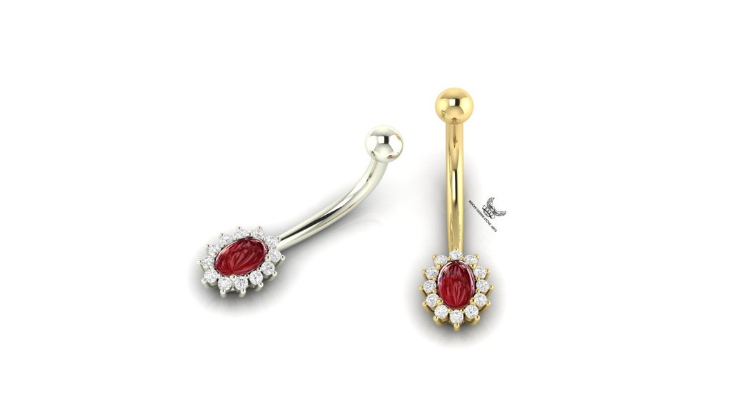 14k Gold Ruby Diamond Navel Piercing Belly Button Ring - Etsy