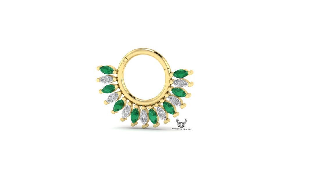 14k Gold Lab Diamond & Emerald Nose Septum Ring - 16 Gauge - Etsy