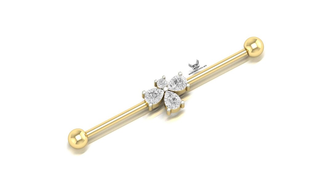 14k Gold Scaffold Piercing, Ladies Industrial Barbell, - Etsy