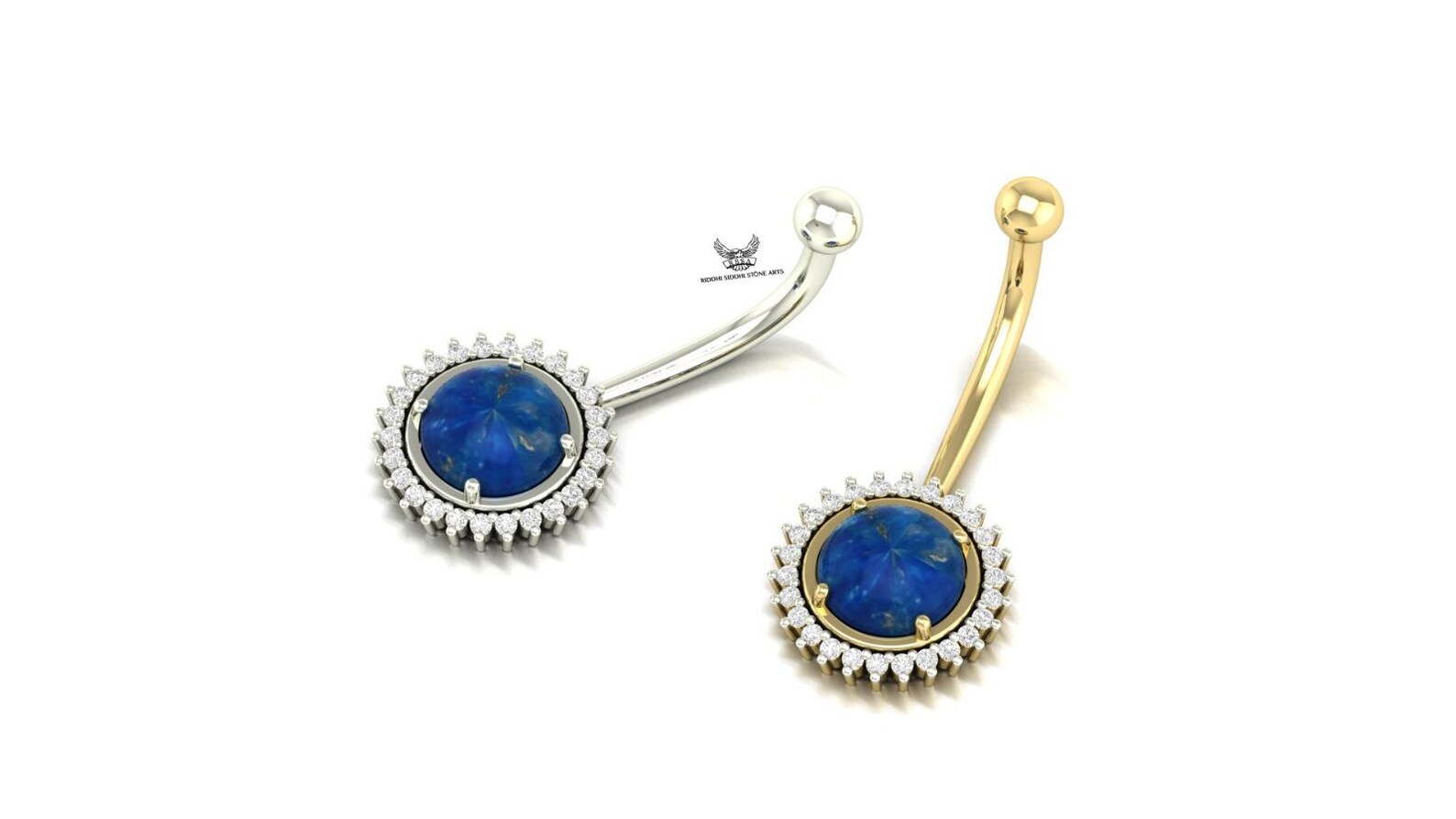 14K Gold Lapis & Lab Diamond Belly Button Ring, Girl Belly Pin. - Etsy
