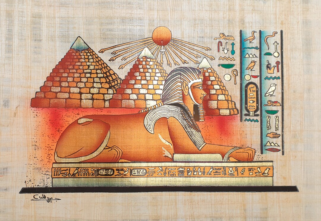Egyptian Papyrus Painting Great Sphinx and Pyramids of Giza 40cm X 30cm ...
