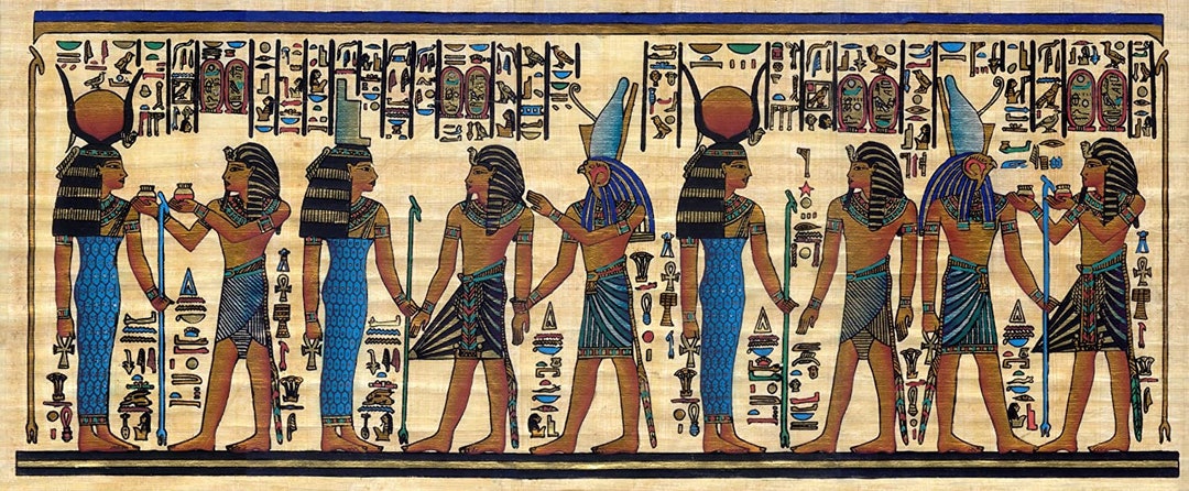 Egyptian Papyrus Painting Gods, Goddesses and Kings 80cm X 30cm Genuine ...