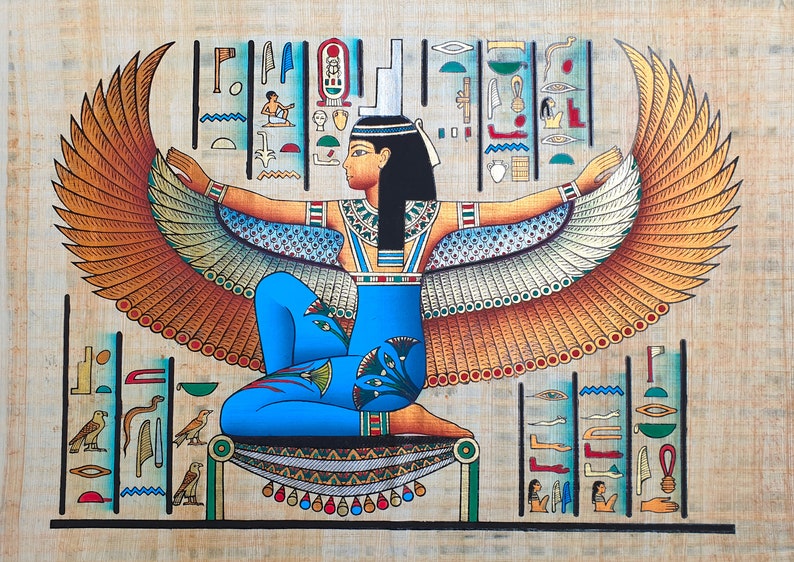 Egyptian Papyrus Painting Winged Isis 60cm X 40cm - Etsy