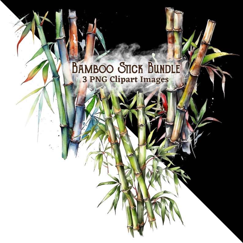 Digital Clipart Set Printable Stickers Watercolor Bamboo Sticks Set 3 ...