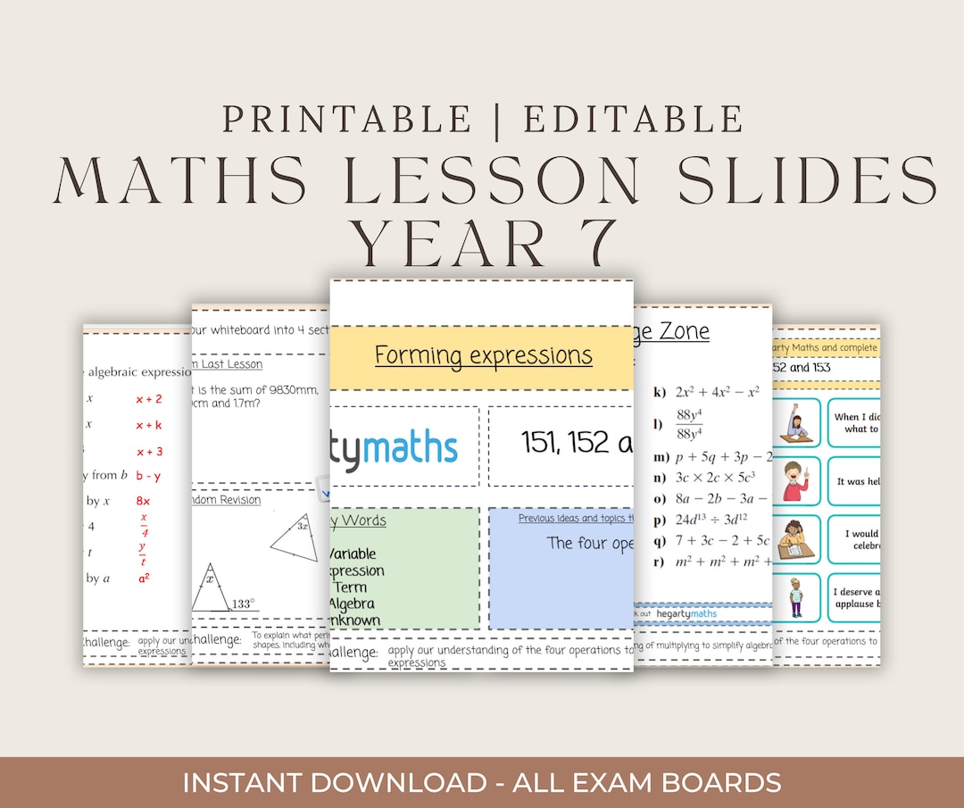 Year 7 Maths Lesson Slides UK Curriculum Ready-made Resources for All Exam Boards Instant ...