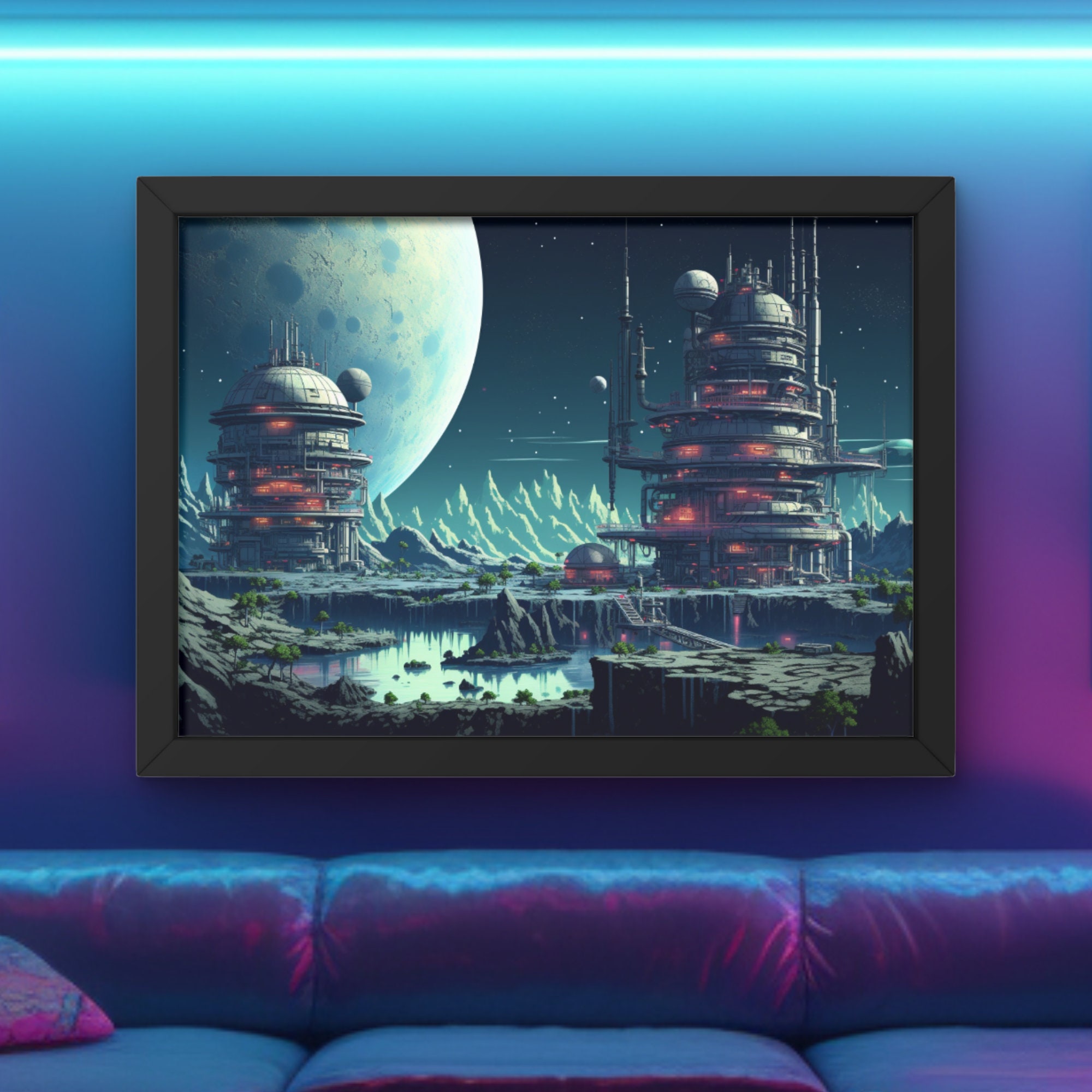 Pixel Art 8 Bit Poster //moon// Retro Futurism Decoration - Etsy