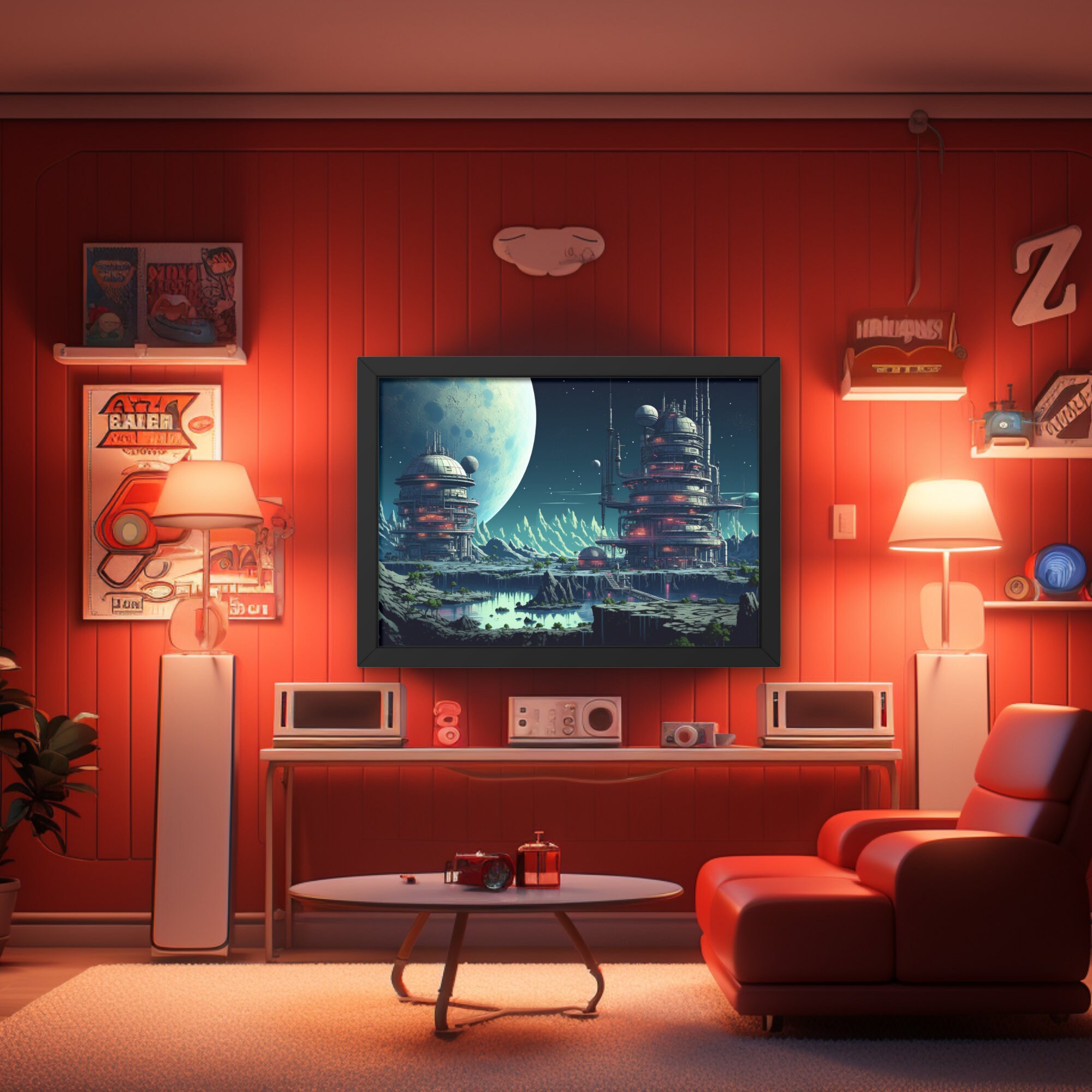 Pixel Art 8 Bit Poster //moon// Retro Futurism Decoration - Etsy