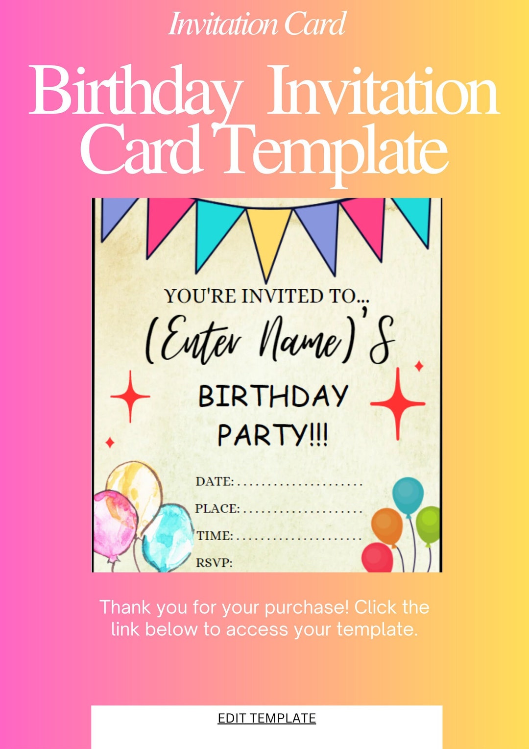 Birthday Invitation Card Template - Etsy