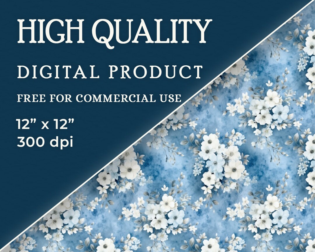 Watercolor Blue Floral Digital Paper Shabby Blue Seamless - Etsy