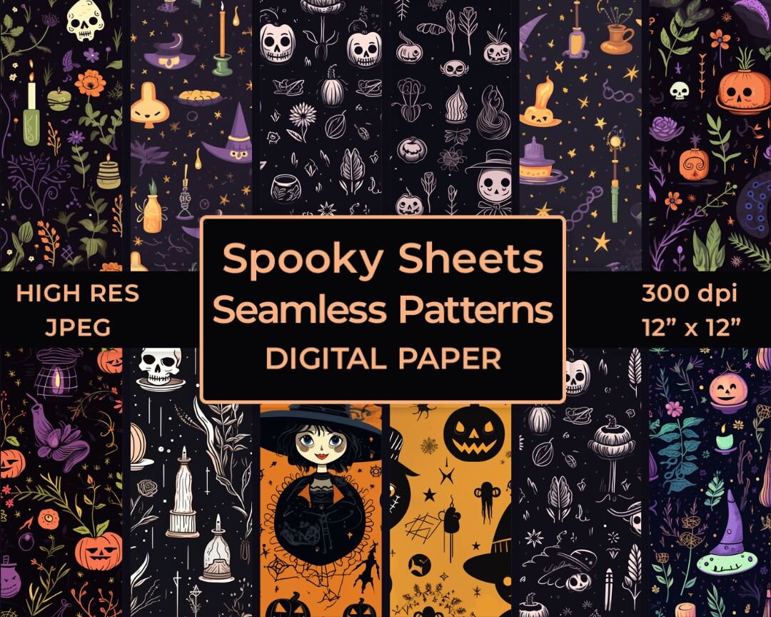 Spooky Halloween Digital Paper Seamless Pattern Seamless Witch and ...
