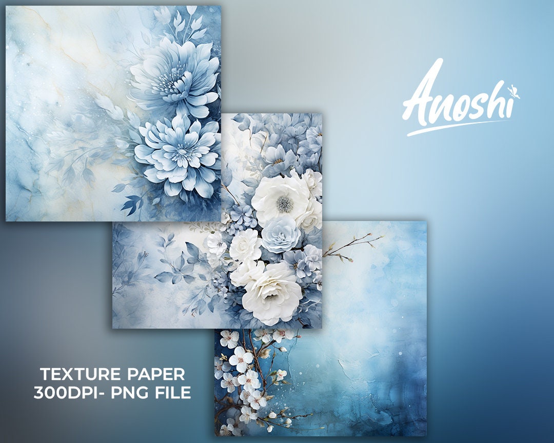Dusty Blue Floral Digital Paper Watercolor Abstract Blue Texture ...