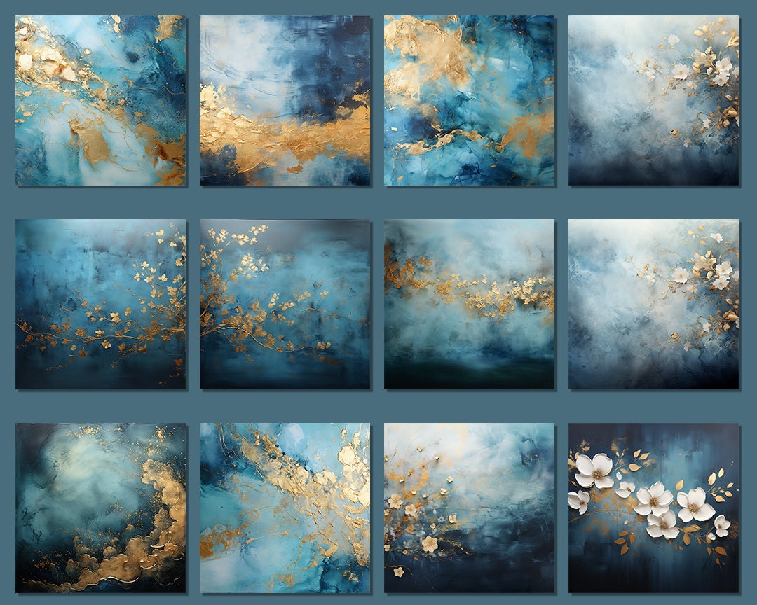 Grunge Blue and Gold Digital Paper Distressed Grungy Journal Paper ...